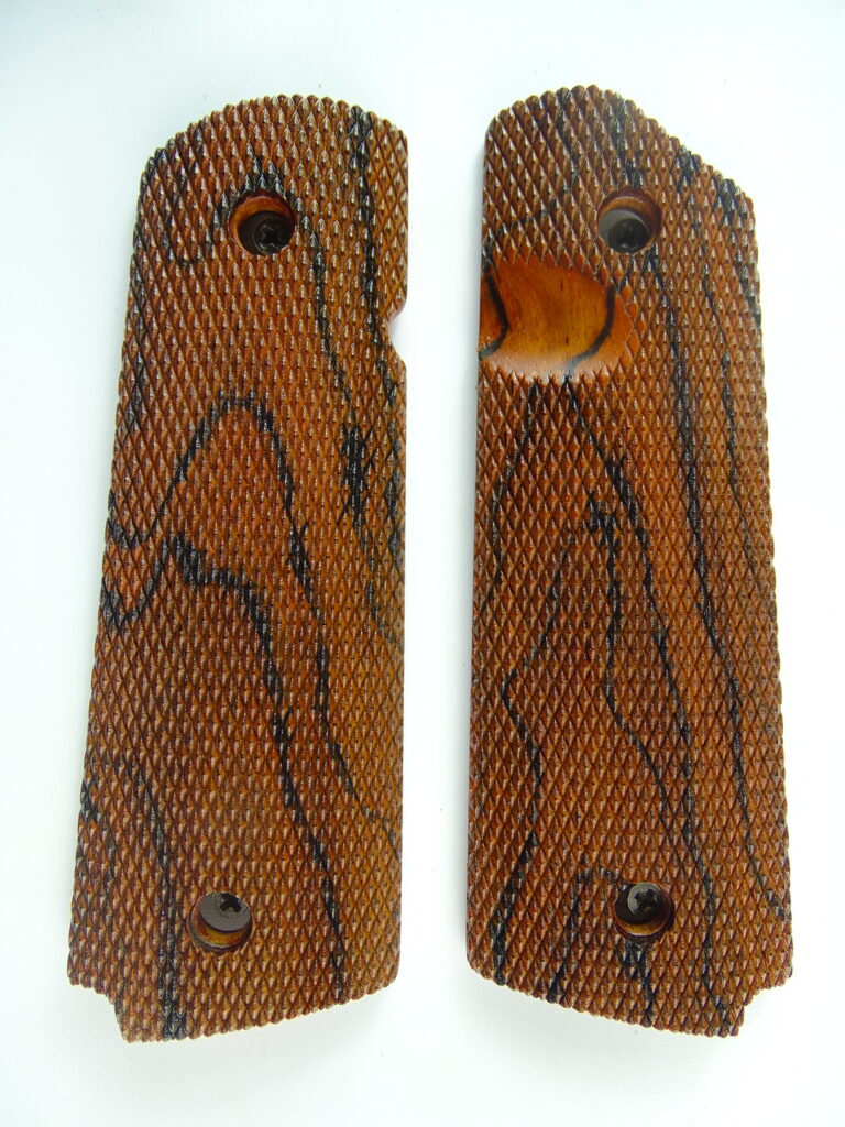 1911 AAA cocobolo wood grips, checkered, with Mag Release thumb notch ...